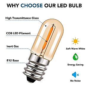 Hcnew LED Night Light Bulb T16 E12 Candelabra Base Small Light Bulbs Christmas Lights Salt Lamp Nightlight Replacement Bulb 1W Equivalent 10W Ultra Warm White 2200K Decorative Lighting,6 Pack