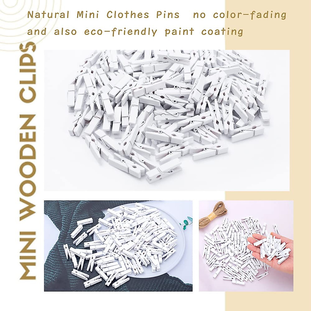 Clothes Pins, 130 Pcs Wooden Clothes Pins, 1.4 Inch White Clothespins, Mini Clothes Pins for Photo, Baby Shower, Party, Crafts DIY Project