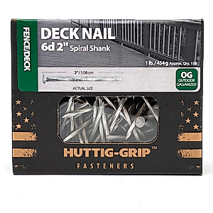 Huttig-Grip Fence Deck Nails 2 inches 6d for Wood Fencing HGN6OGSTDK1 Spiral Shank Outdoor Galvanized Finish, 1 lb Pack of 138 Nails