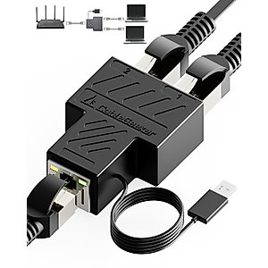 CableGeeker Ethernet Splitter High Speed, 100Mbps Ethernet Splitter 1 to 2 [2 Devices Simultaneous Networking], RJ45 Internet Splitter with USB Power Cable, Network LAN Splitter for Cat 5/6/7/8 Cable