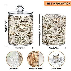 Kigai 2PCS Vintage Seashells Qtip Holder Dispenser with Lids - 14 oz Bathroom Storage Organizer Set, Clear Apothecary Jars Food Storage Containers, for Tea, Coffee, Cotton Ball, Floss