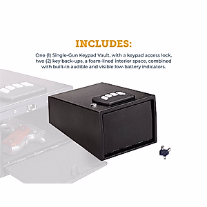 SnapSafe 1 Gun Keypad Vault – Keypad Handgun Vault Safe for Your Pistol and Valuables – 4-6 Keypad Entry with Backup Key – Black, Measures 12 (H) x 8.1 (W) x 5.25 (D) Inches – Item 75433