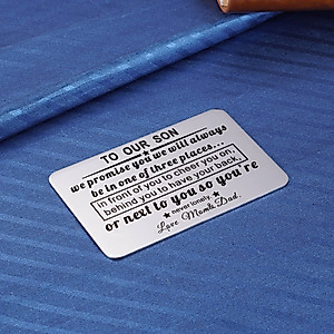 Kvekstio To Our Son Engraved Wallet Card for Him from Mom Dad, Graduation Back to School to Teen Boy from Parent, 16th 18th Birthday Gifts for Sons