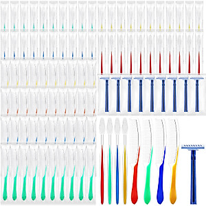 Tessco 300 Pcs Toothbrushes Comb Razors Individually Wrapped Bulk for Homeless 100 Pcs Soft Toothbrush 100 Pcs Travel Hair Comb 100 Pcs Twin Blade Razor for Men Adult Nursing Home Charity Travel Hotel