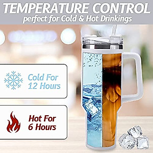 WENJING 40 oz Insulated Travel Mug, Stainless Steel Insulated Tumblers with Handle, Travel Mug for Hot and Cold Beverages, Sealed Stainless Steel Mug with straw & lid