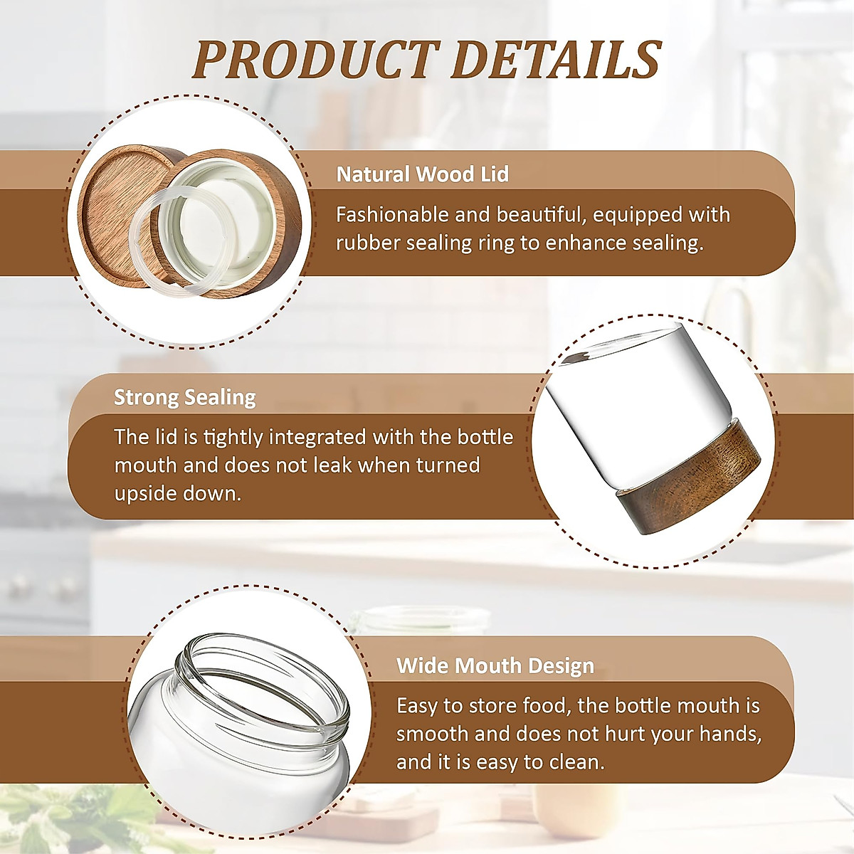 MOLADRI 18 oz/550 ml Clear Glass Storage Canister with Airtight Wooden Screw Lid, Small Cute Decorative Glass Container Jar for Coffee,Spice,Candy,Salt,Cookie,Condiment,Pepper,Sugar,Overnight Oatmeal