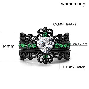 ringheart Matching Rings His and Hers Ring Couple Rings Crown Ring Heart Cz Womens Wedding Ring Sets Wedding Bands