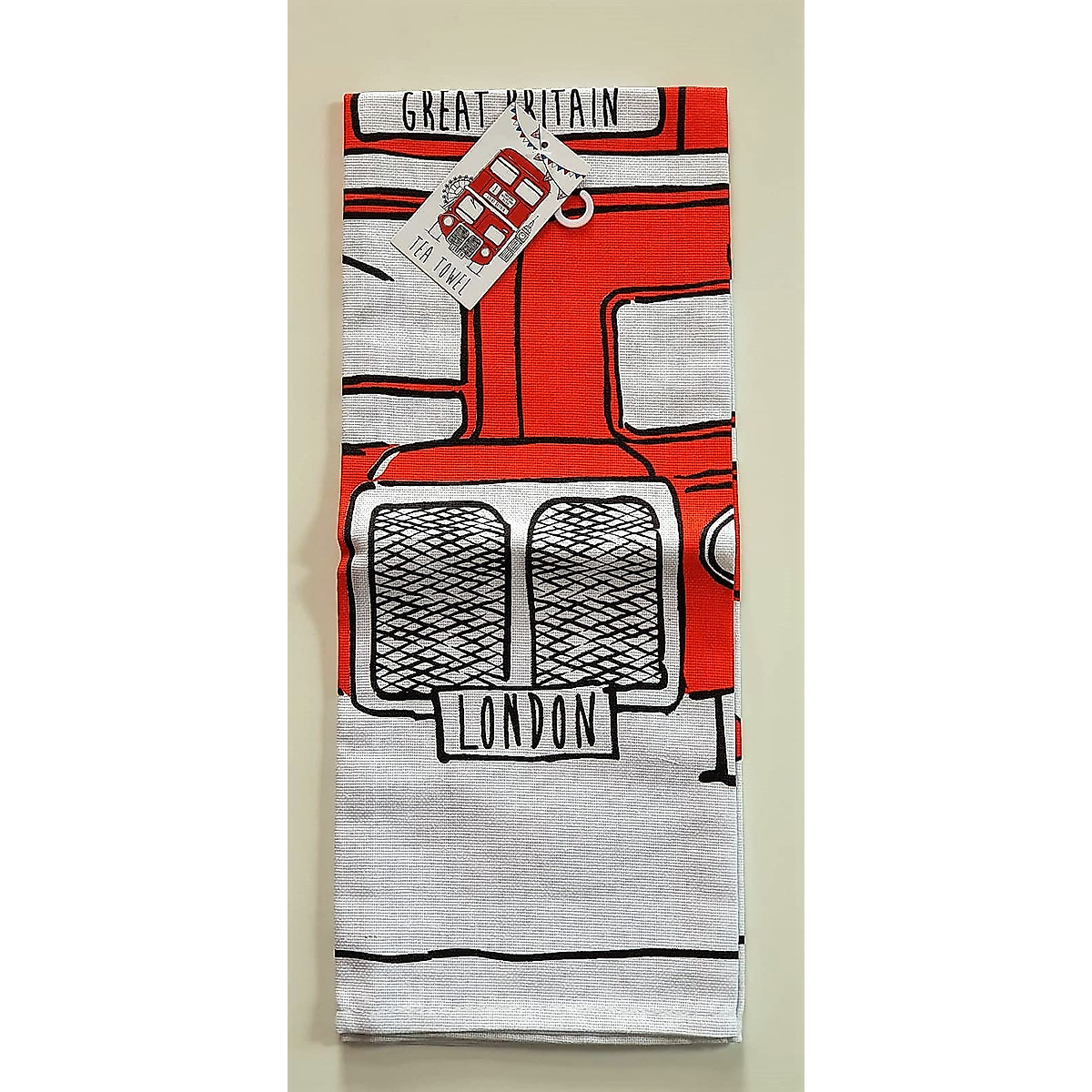 Sketchy Red London Bus Tea Towel Souvenir Sketch Routemaster Cartoon Drawing Souvenir Gift White by Elgate