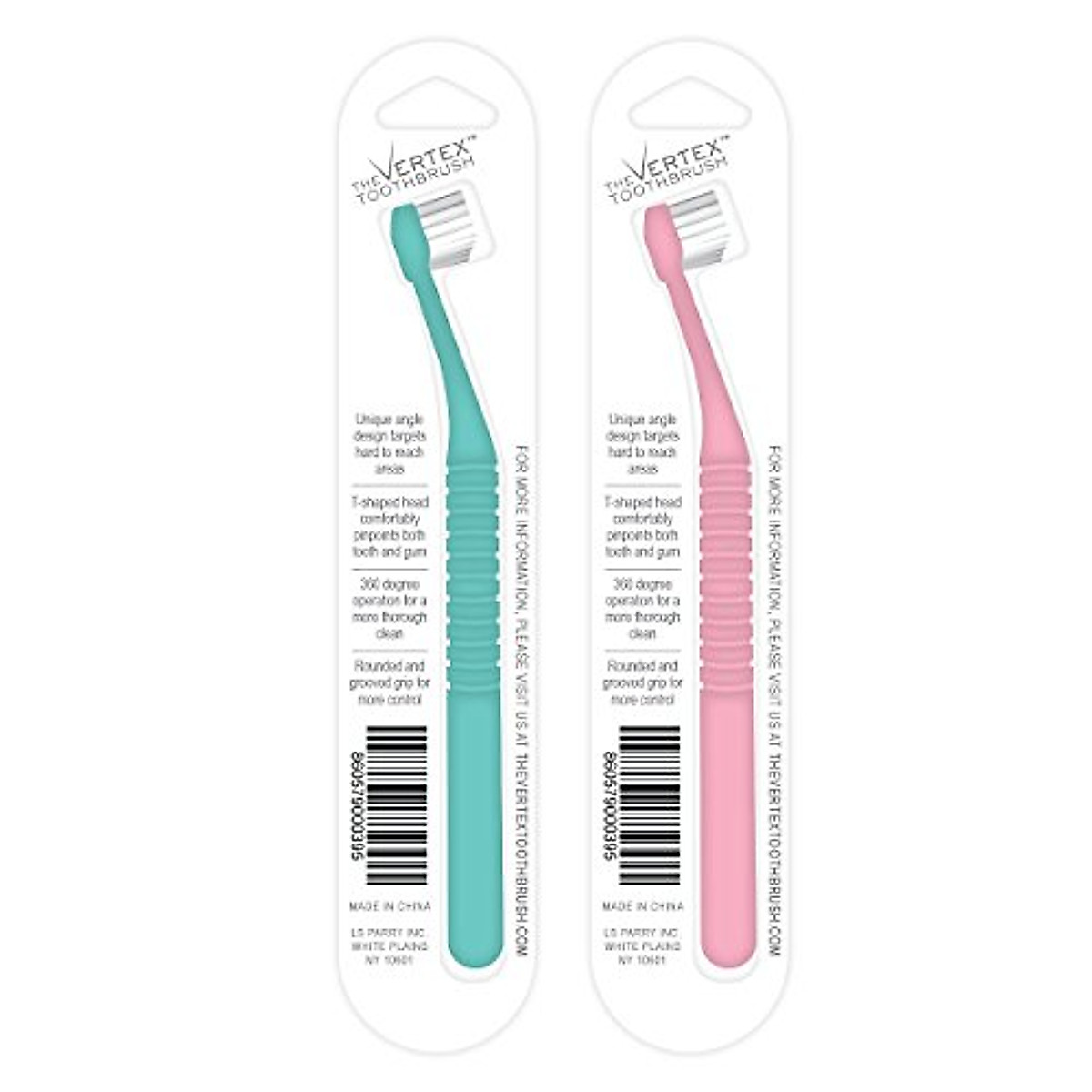 Vertex Toothbrush Dental Tool Shaped Toothbrush 2 Count (Green/Pink)