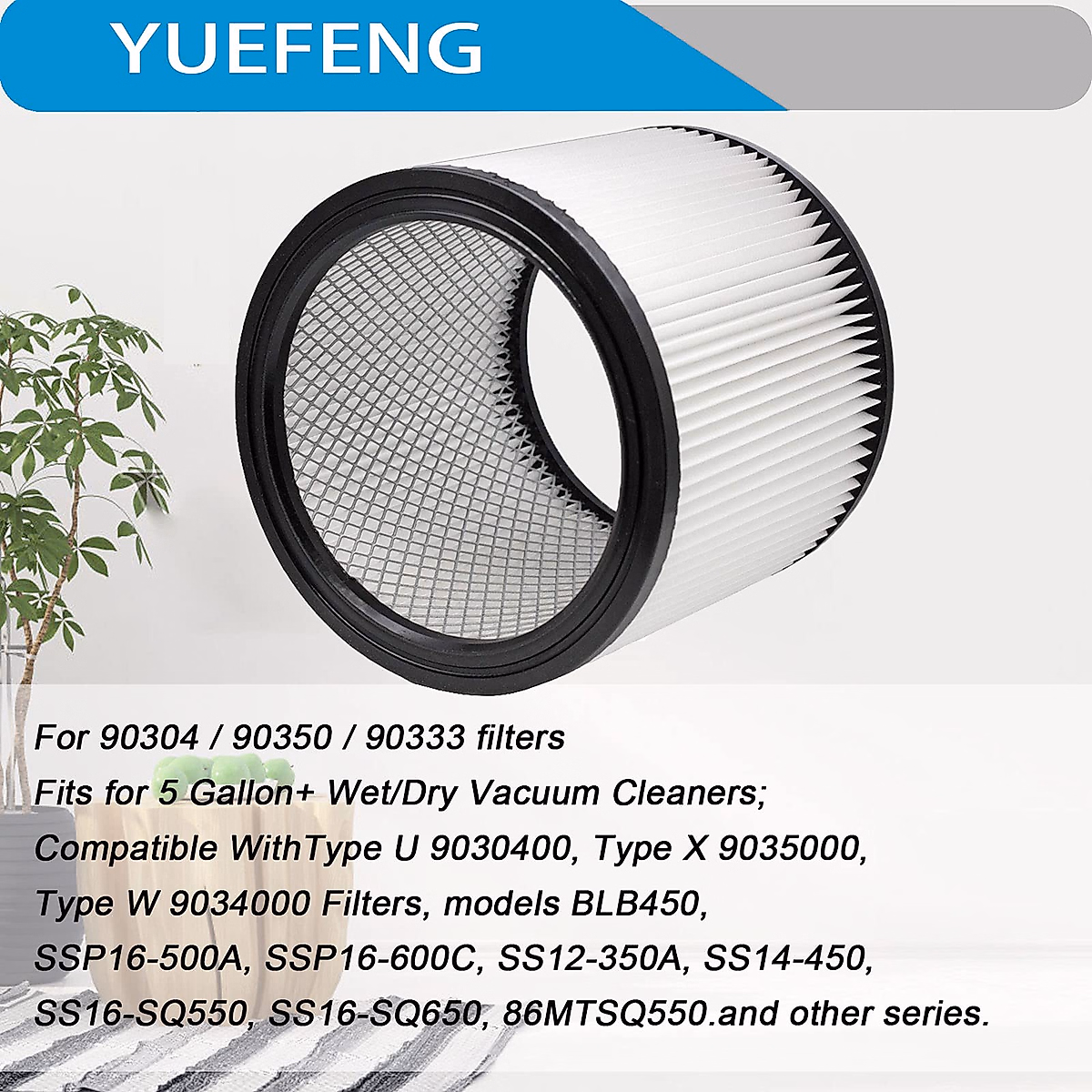 YUEFENG Filter Compatible with Shop-Vac 90350 90304 90333 Replacement fits most Wet/Dry Vacuum Cleaners 5 Gallon and above (2+2+4)