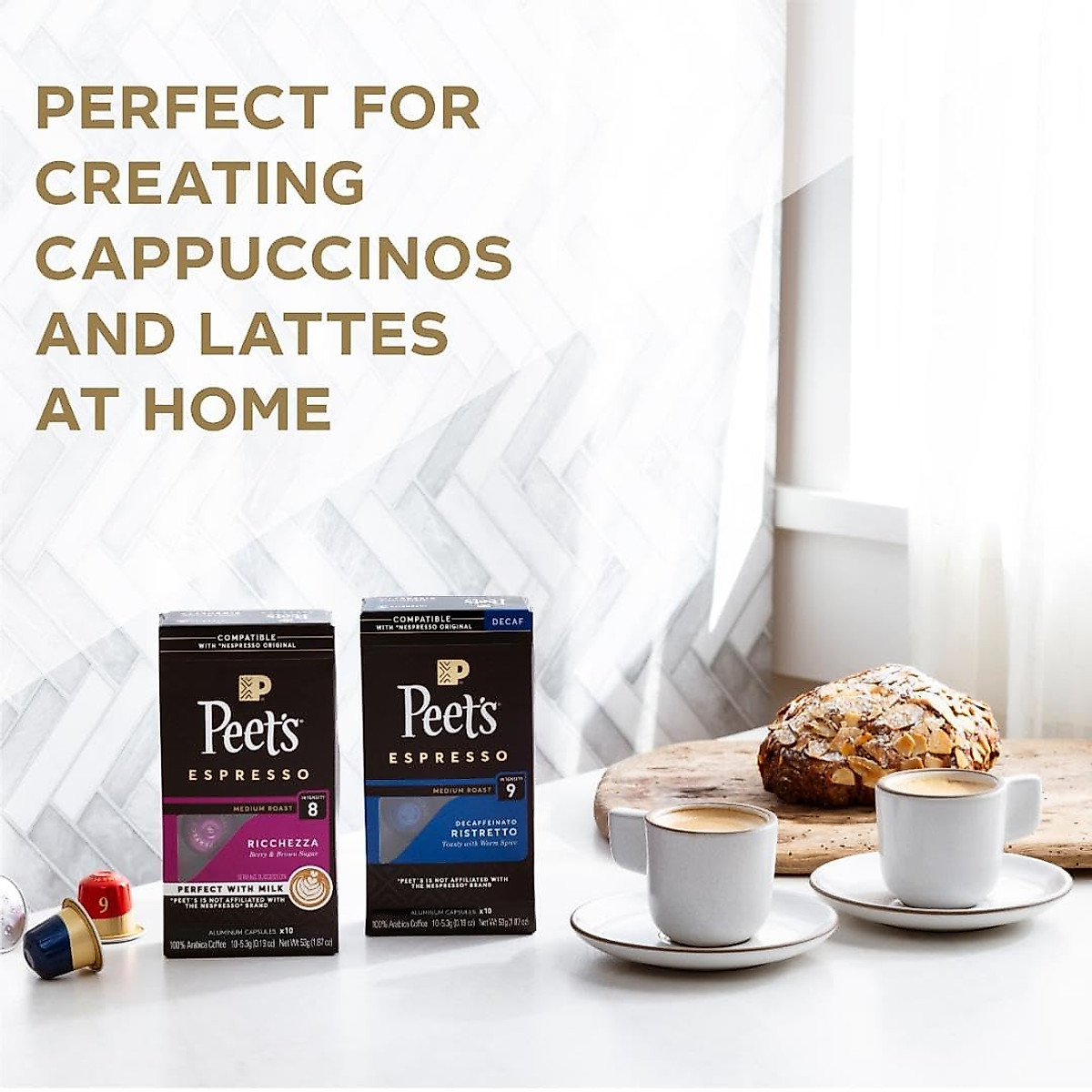 Peet's Coffee, Medium Roast Espresso Capsules Compatible with Nespresso Original Machine, Crema Scura Intensity 9, 50 Count (5 Boxes of 10 Espresso Pods)