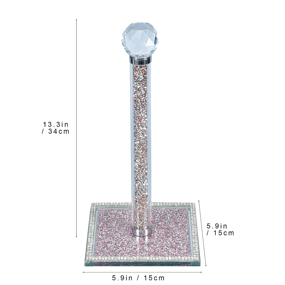 Hochance Pink Crystal Standing Paper Towel Roll Holder Countertop Weighted Rack,Glam Cute Bling Rhinestone Jeweled Diamonds Modern Decoration Christmas Housewarming Gifts for Kitchen Home Bar