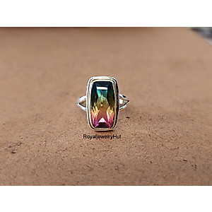 Multi Color Tourmaline Quartz Ring, 925 Solid Sterling Silver Ring, Handmade Boho Ring, Gemstone Ring, Gift for Her, Women Ring, All Ring US Size (10)