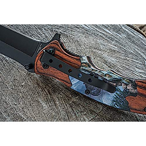 SE Spring Assisted Drop Point Folding Knife with Bear Design - KFD20018-4