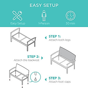 Best Choice Products Outdoor Bench 2-Person Wicker Garden Patio Benches Seating Furniture for Backyard, Porch w/Seat Cushion, 700lb Capacity - Brown/Red