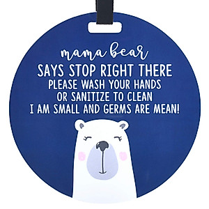 THREE LITTLE TOTS – Mama Bear Sanitize and No Touching Baby Car Seat Sign or Stroller Tag - CPSIA Safety Tested