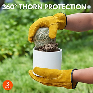 Vgo... 3-Pairs Unlined Cowhide Split Leather Work and Driver Gloves, for Heavy Duty, Truck Driving, Warehouse, Gardening, Farm (Size L, Gold, CB9501)