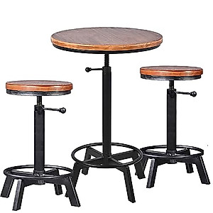 BOKKOLIK Farmhouse 3 Pieces Bar Table Set with Chairs for Kitchen Pub Coffee Shop Industrial Bistro Table and Bar Stools Dining Room