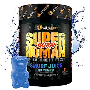 ALPHA LION Superhuman Burn 2-in-1 Metabolism Booster Pre Workout, Weight Loss Supplement, Appetite Suppressant, Fat Loss Support, Energy & Focus Powder (21 Servings, Blue Gummy Bear Flavor)