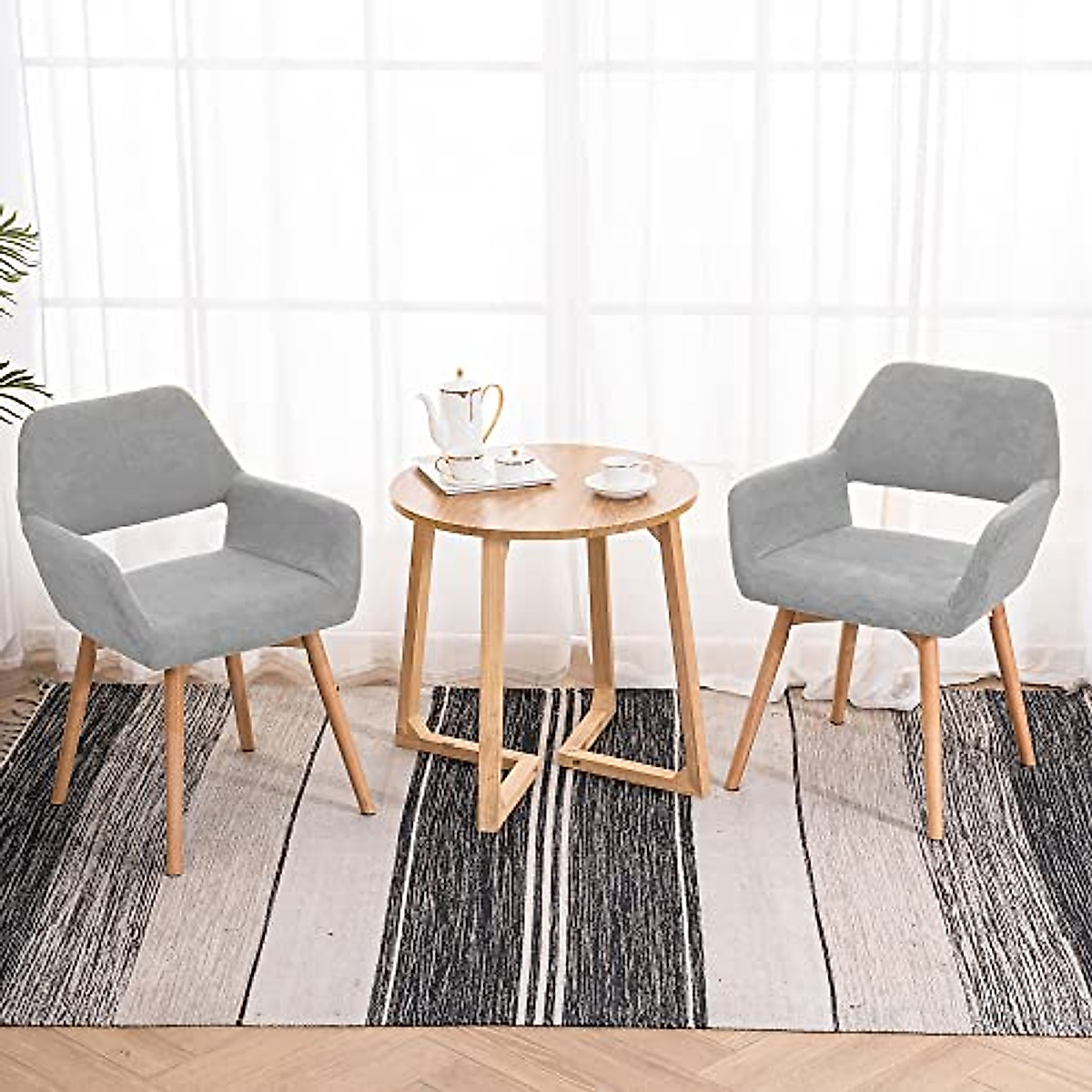 Aaron Living Dining Chairs Set of 2 Fabric Modern Dining Room Chairs Living Room Chairs with Solid Wood Leg (Gray, Set of 2)