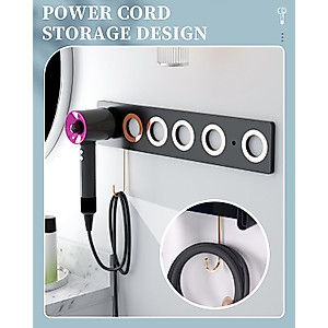 Magnetic Wall Mount Hair Dryer Holder for Dyson Supersonic with 5 Magnetic Rings for The Attachments, Premium Blow Dryer Holder Wall Mounted, Ultimate Convenience (Model A - Black)