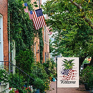 Covido Home Decorative Welcome 4th of July Pineapple American Patriotic Garden Flag, America USA Memorial Day Yard Outside Decor, Spring Summer Seasonal Outdoor Small Decoration Double Sided 12x18