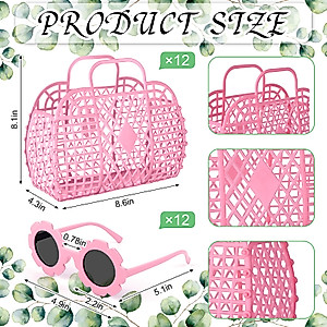 FIONUPI 24 Pcs Jelly Bags with Sunglasses for Women Wedding Jelly Purse Beach Bags Plastic Jelly Basket Flower Glasses for Bridal Wedding Party Gift