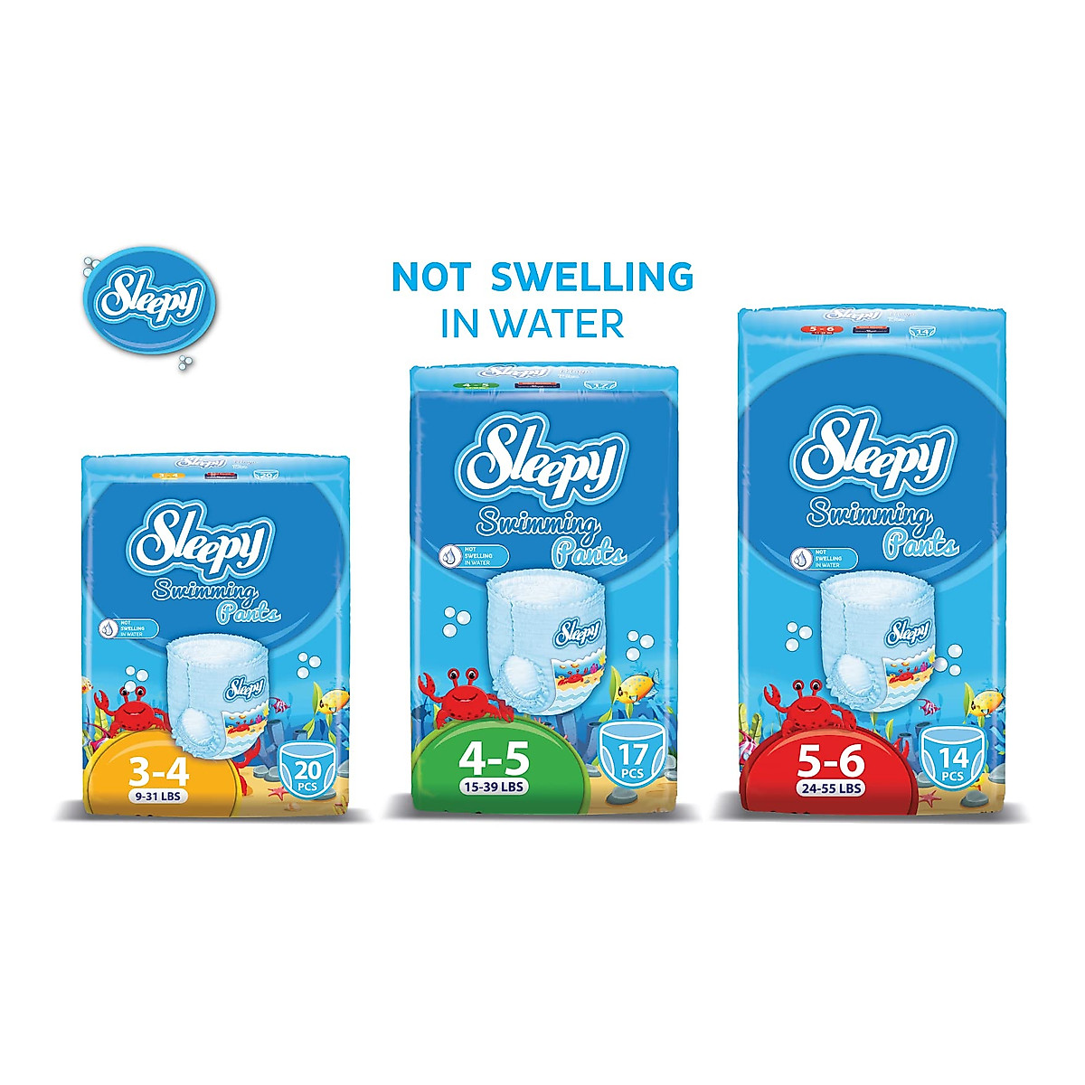 Swim Diapers, swim pants for Little Swimmers Size 5-6 (24-55 lbs, Count- 14 PCs), Disposable diaper for Splashers