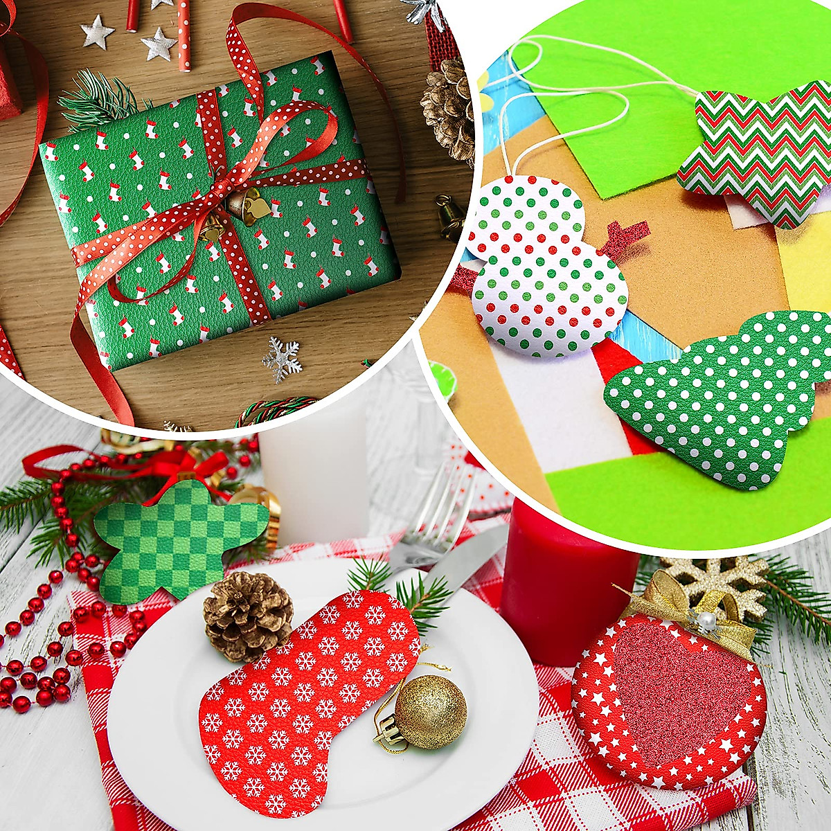 15 Pieces Christmas Leather Sheets Glitter Synthetic Leather Fabric Snowman Printed Fabric Sheets Waterproof Christmas Sheets for Holiday Christmas Bows Earrings Making Supplies (Bright Style)