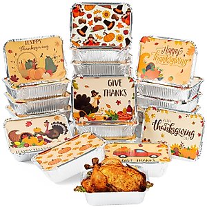 MALLMALL6 36Pcs Christmas Tin Foil Containers with Lids Covers for Cookie Exchange & Goody Party Leftovers in 6 Xmas Holiday Designs Santa Gift Aluminum Food Storage Pans 6.3" W X 4.3" L X 2.2"