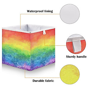 SDMKA Cube Storage Bin Rainbow Watercolor Fabric Storage Cubes Foldable Storage Baskets Collapsible Cube for Shelf Closet Home Organizers, 11 Inch
