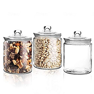 Set of 3 Glass Jar with Lid 1 Liter | Airtight Glass Storage Container for Food, Pasta, Coffee, Candy, Dog Treats, Snacks | Glass Organization Canisters for Home & Kitchen | 34 Ounces