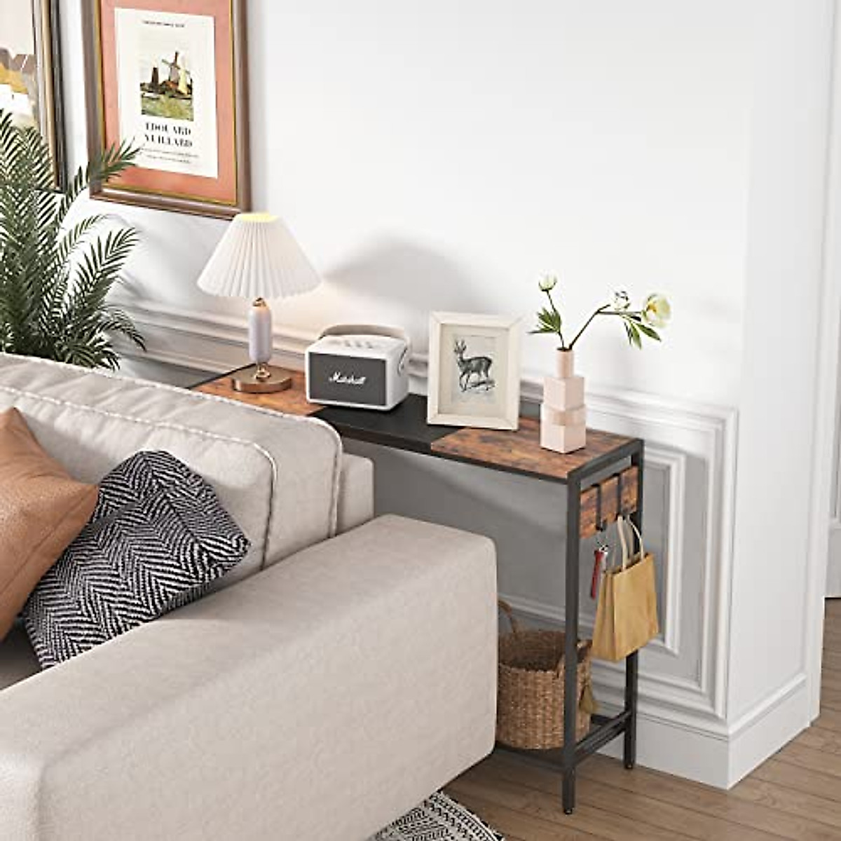 IRCPEN Console Table with Outlet & 2 USB Ports, 42" Wood Entryway Table with Shelves Storge, Farmhouse Sofa Behind Couch Table with Charging Station for Living Room, Hallway, Foyer, Corridor