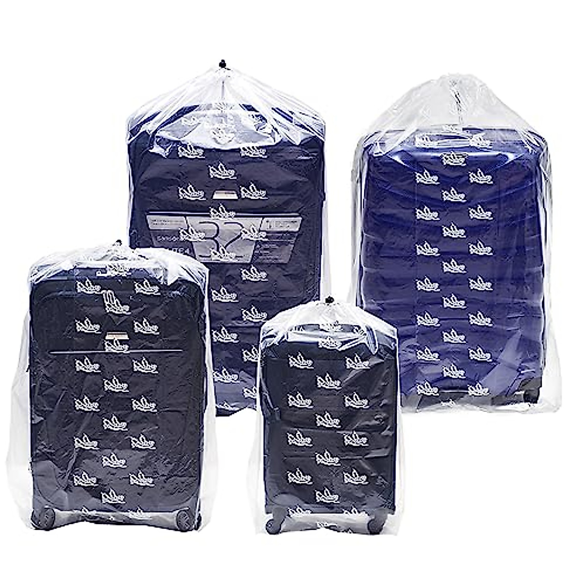 Dust Cover Big Plastic Drawstring Bags Multi-Purpose for Storage and Keeping Luggage, Big Dolls, Blankets, Pillows, Suitcase Good for Household Organizing Reusable Set of 4 bags Size S, M, L, XL