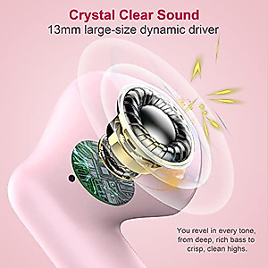 Wireless Earbud, Bluetooth 5.3 Headphones in Ear with Noise Cancelling Mic, Bluetooth Earbud Stereo Bass, IP7 Waterproof Sports Earphones, 32H Playtime USB C Charging Ear Buds Pink for Android iOS