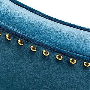 HULALA HOME Velvet Office Chair with Wingback and Decorative Nailhead, Adjustable Swivel Modern Armless Desk Chair, Cute Vanity Chair for Women (Gold Base, Navy)