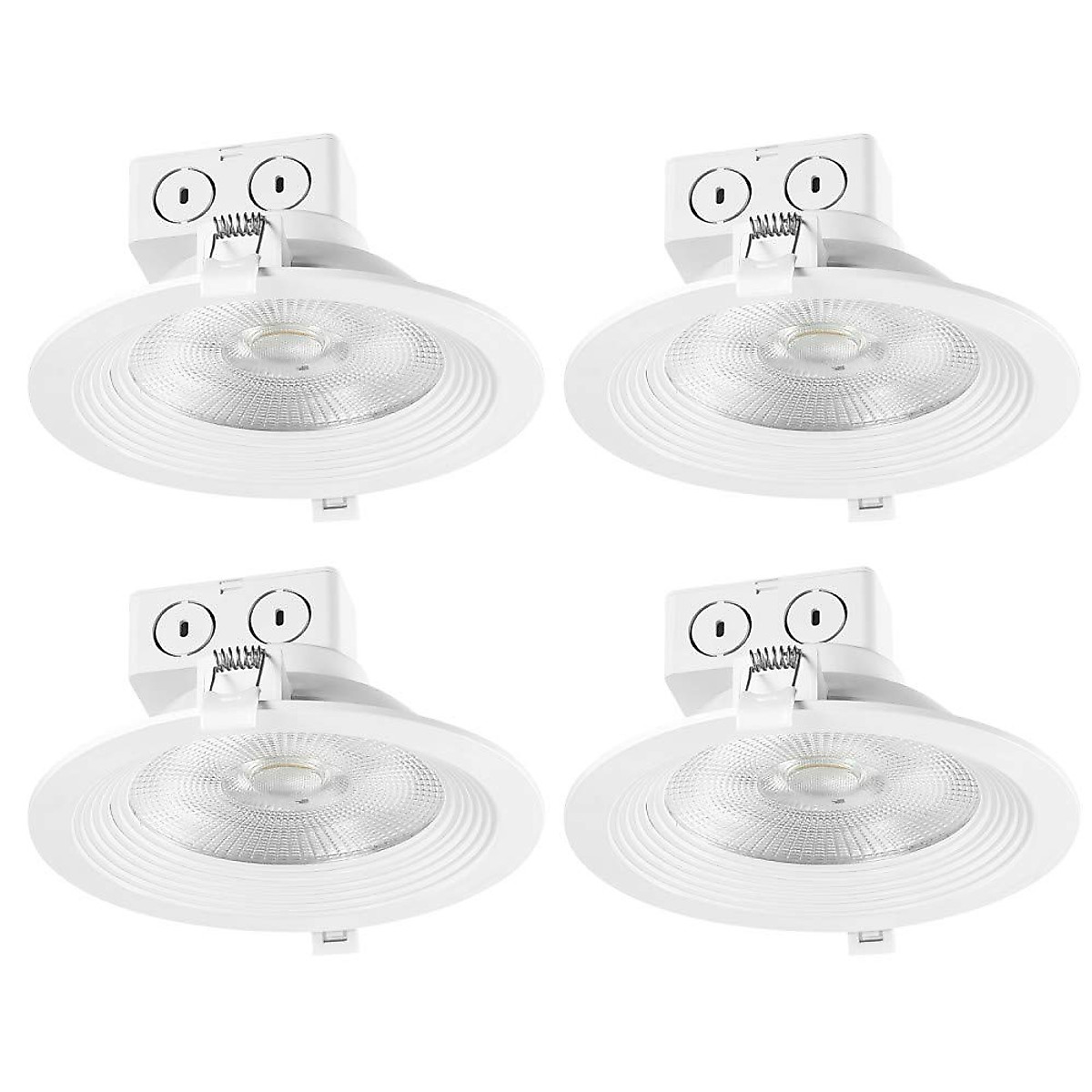 6" LED Integrated Ridged Spot Baffle Round Trim Recessed Lighting Kit 4-Pack, 11 Watts, Energy Star, CEC Title 24 Compliant, IC Rated, Dimmable, White, 6.25" Hole Size,91340