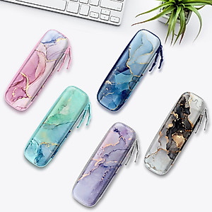 Fintie Holder Case for Apple Pencil Pro, Apple Pencil (USB-C / 1st / 2nd Generation), PU Leather Carrying Bag Sleeve Compatible with Pen, USB Cable, Samsung Stylus, Lilac Marble