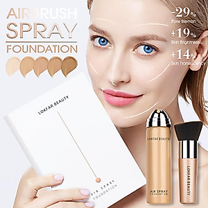 LOKFAR AirBrush Foundation Spray, Silky Mist Foundation Spray Makeup Set with Brush, Full Coverage Foundation for Smooth Radiant Finish, Formula Breathable Lightweight Hydrating | #04 Buff Beige