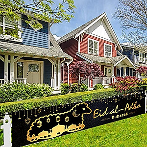 Eid al-Adha Mubarak Banner Party Decorations Supplies - Muslim Eid Mubarak Outdoor Yard Sign Banner Decorations