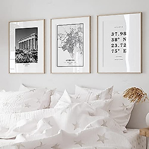 Dear Mapper Athens Greece View Abstract Road Modern Map Art Minimalist Painting Black and White Canvas Line Art Print Poster Art Print Poster Home Decor (Set of 3 Unframed) (16x24inch)
