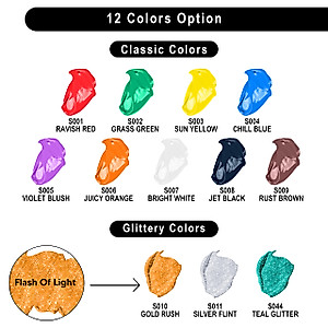 JOYIN 12PCS Washable Kids Tempera Paint Set (2 oz Each), Liquid Poster Paint with 6 Brushes, 2 Palette & 1 Paint Brush Clean Bucket, Non-Toxic Kids Paint for Finger Painting, Hobby Painters