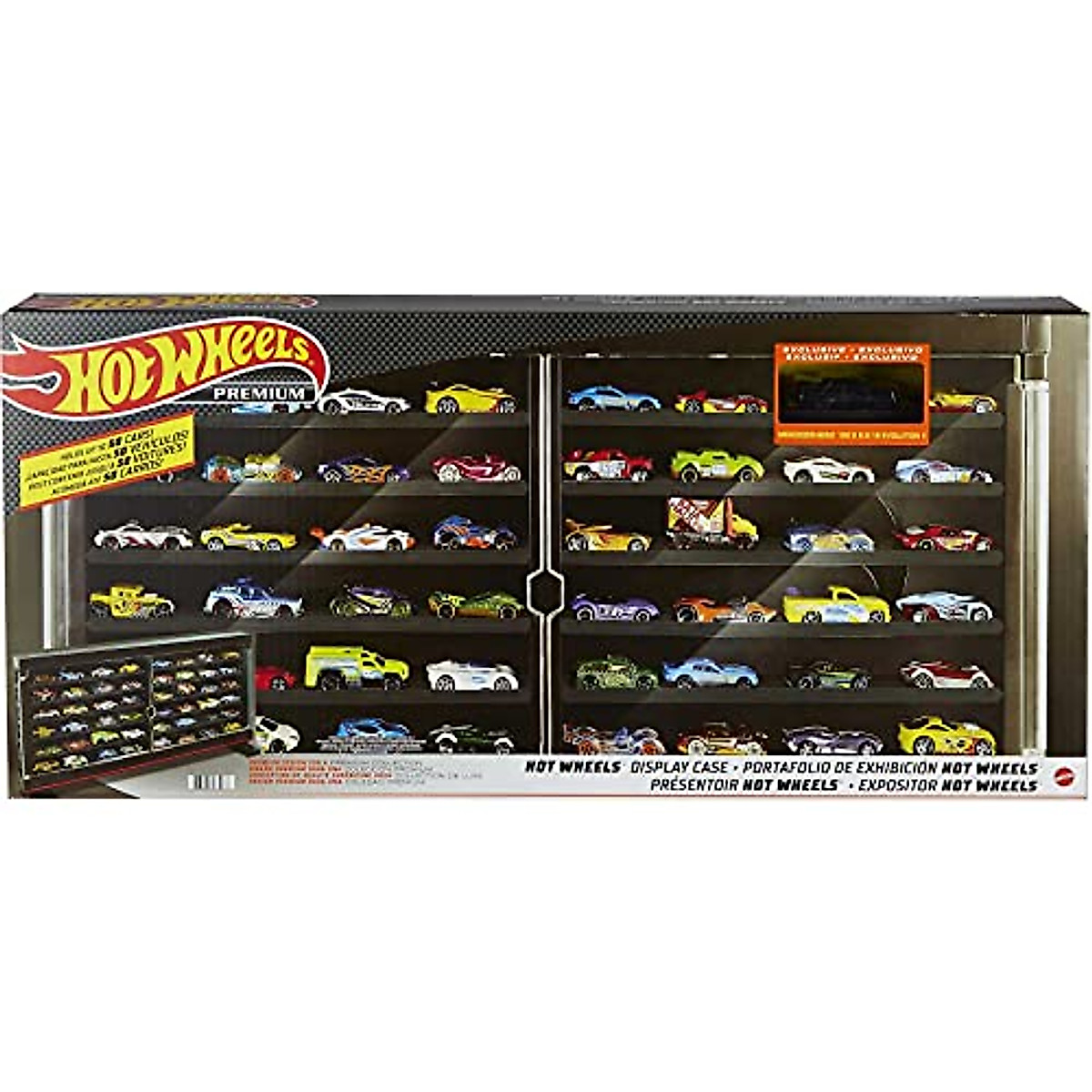 Hot Wheels Toy Car Display Case with Exclusive Mercedes-Benz 190E in 1:64 Scale for High-End Collectors, Premium Fit & Finish, Stores Up to 50 Cars