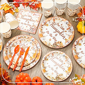 Skybooly 350 Pcs Pumpkin Baby Shower Party Decorations Supplies Fall Theme Party Tableware Set Our Little Pumpkin Is on the Way Party Dessert Plates Napkins Forks for 50 Guests Baby Shower Party