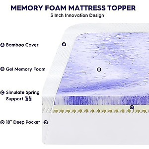 SWINHOM 3 Inch Twin Memory Foam Mattress Topper, Ventilated Foam Topper with Viscose Made from Bamboo Cover, Mattress Pad with 18'' Deep Pocket, White