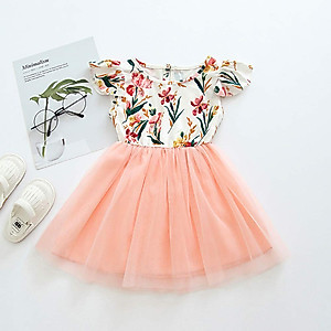 Toddler Baby Girls Tutu Dress Ruffle Sleeveless Floral Princess Dress Summer Clothes Outfits (Pink-Daffodil, 3-4T)