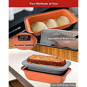 Hitseon Meatloaf Pan with Drain Tray, 2 in 1 Foldable Loaf Pans for Baking Bread, Dishwasher Safe Metallic Nonstick Coating Bread Pan with Silicone Rack for Oven Cooking (Gray)