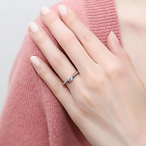 BERRICLE Sterling Silver Solitaire Wedding Engagement Rings 0.35 Carat Round Cubic Zirconia CZ Promise Ring for Women, Rhodium Plated Size 4