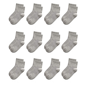 Oohmy Boys Socks 12-Pack Boys' and Girls Unisex Socks Cotton Athletic Ankle Socks Kids Toddler (Mid-Gray, XL (13-15 years old))