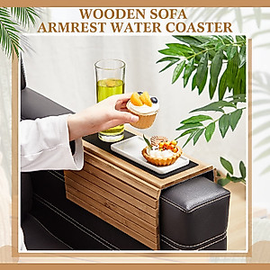 Maitys 2 Set Bamboo Wood Sofa Arm Tray TV Side Table for Couch Anti Slip Armrest Organizer Protector Drink Holder Drink Coaster Remote Caddy for Chair Birthday Housewarming Wedding Gifts